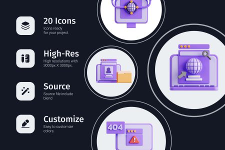 مجموعه آیکن های سه بعدی برنامه نویسی (20عدد) - طرح پلاس